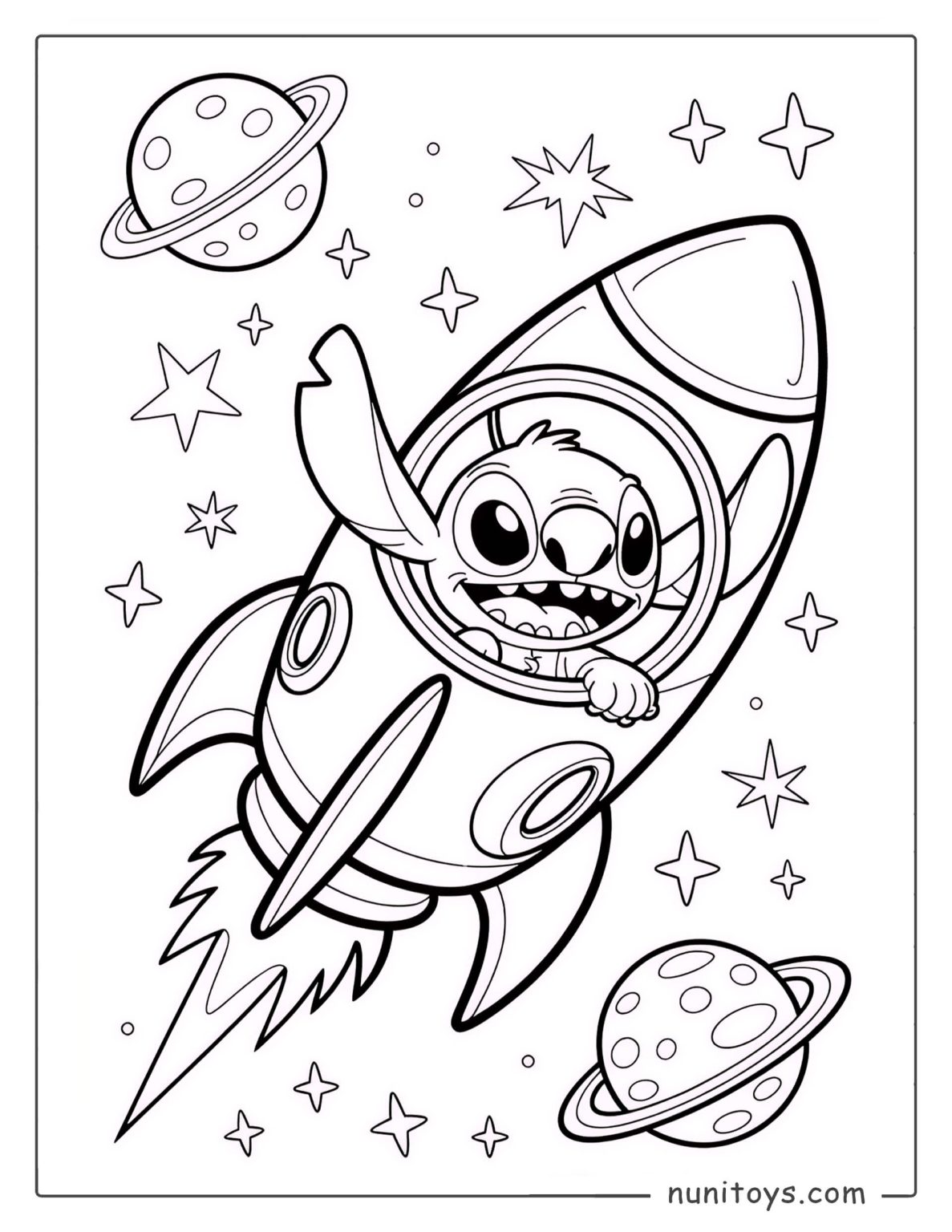 Rocket Ride Coloring Page with Stitch - Free PDF
