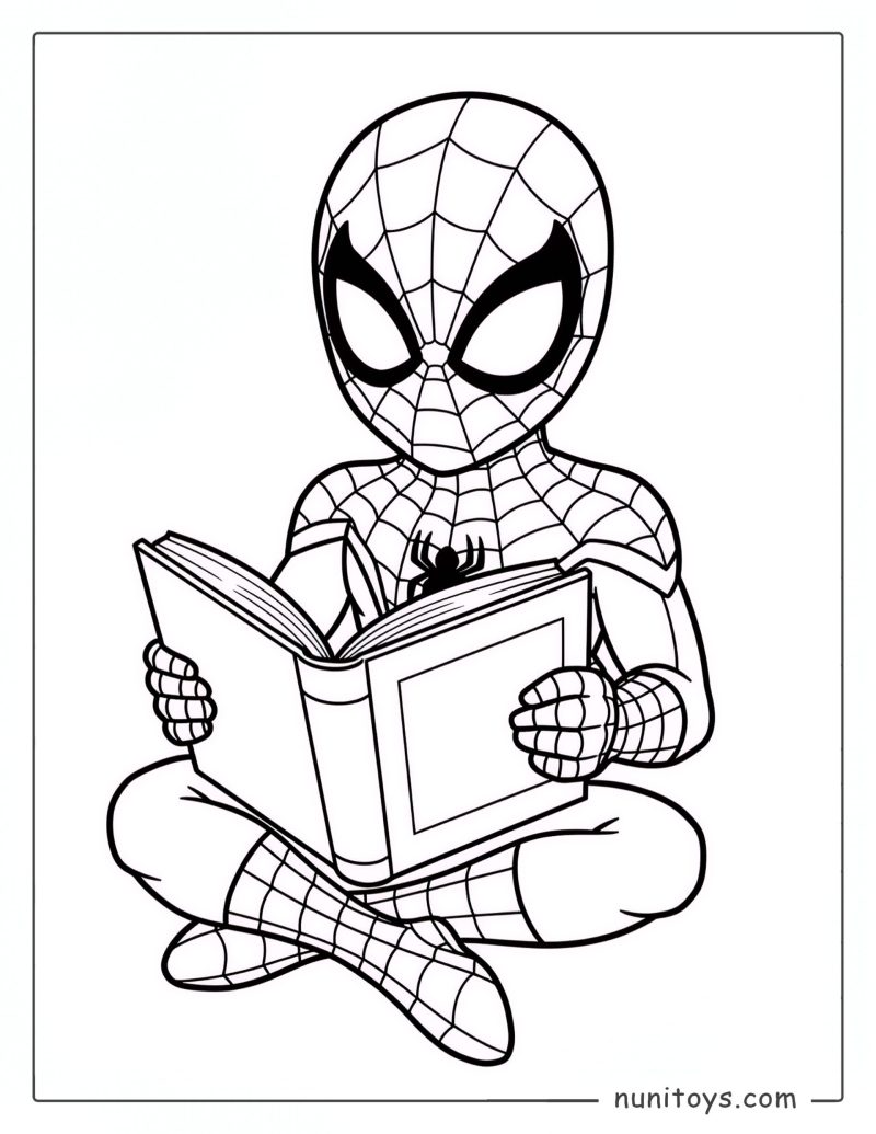 Spiderman Reading Book Coloring Page - Free PDF