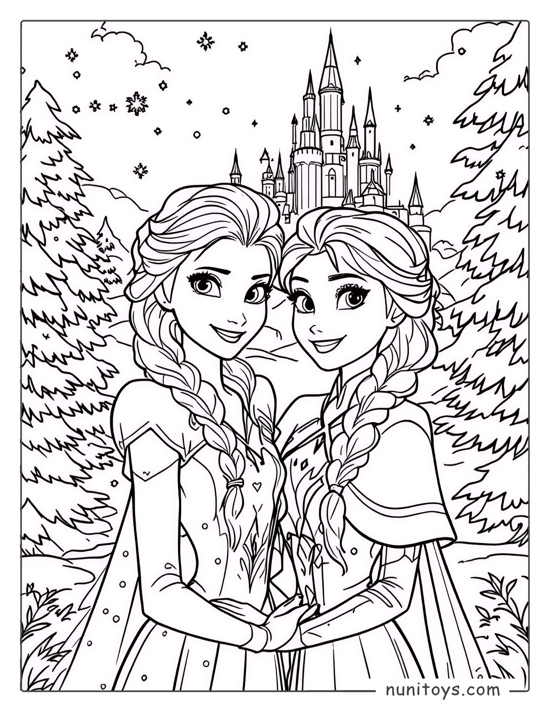 Páginas para colorear de Frozen con Anna y Elsa - nunitoys