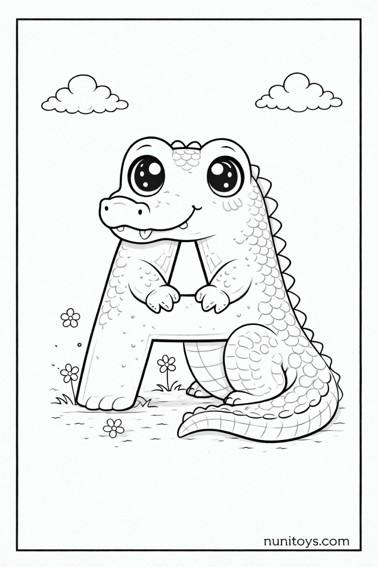 Cute Letter A Alligator Coloring Page - Free PDF Download
