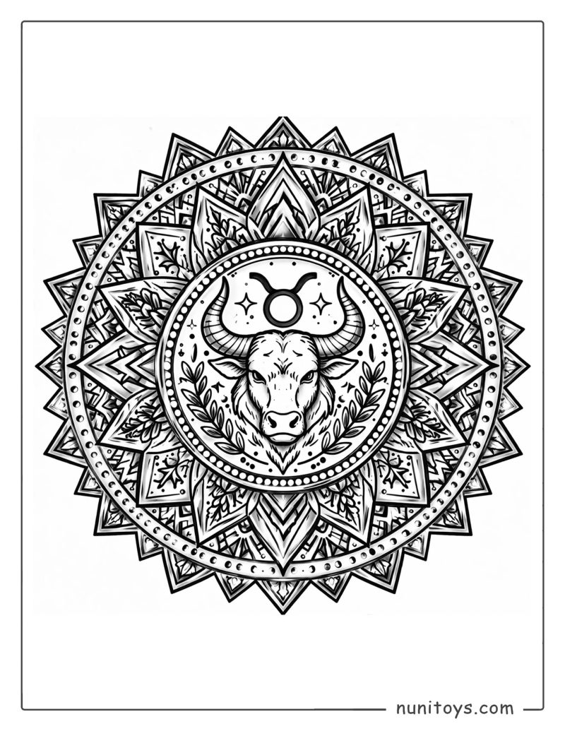 Taurus Mandala Coloring Pages – Free Printable Zodiac PDF - nunitoys