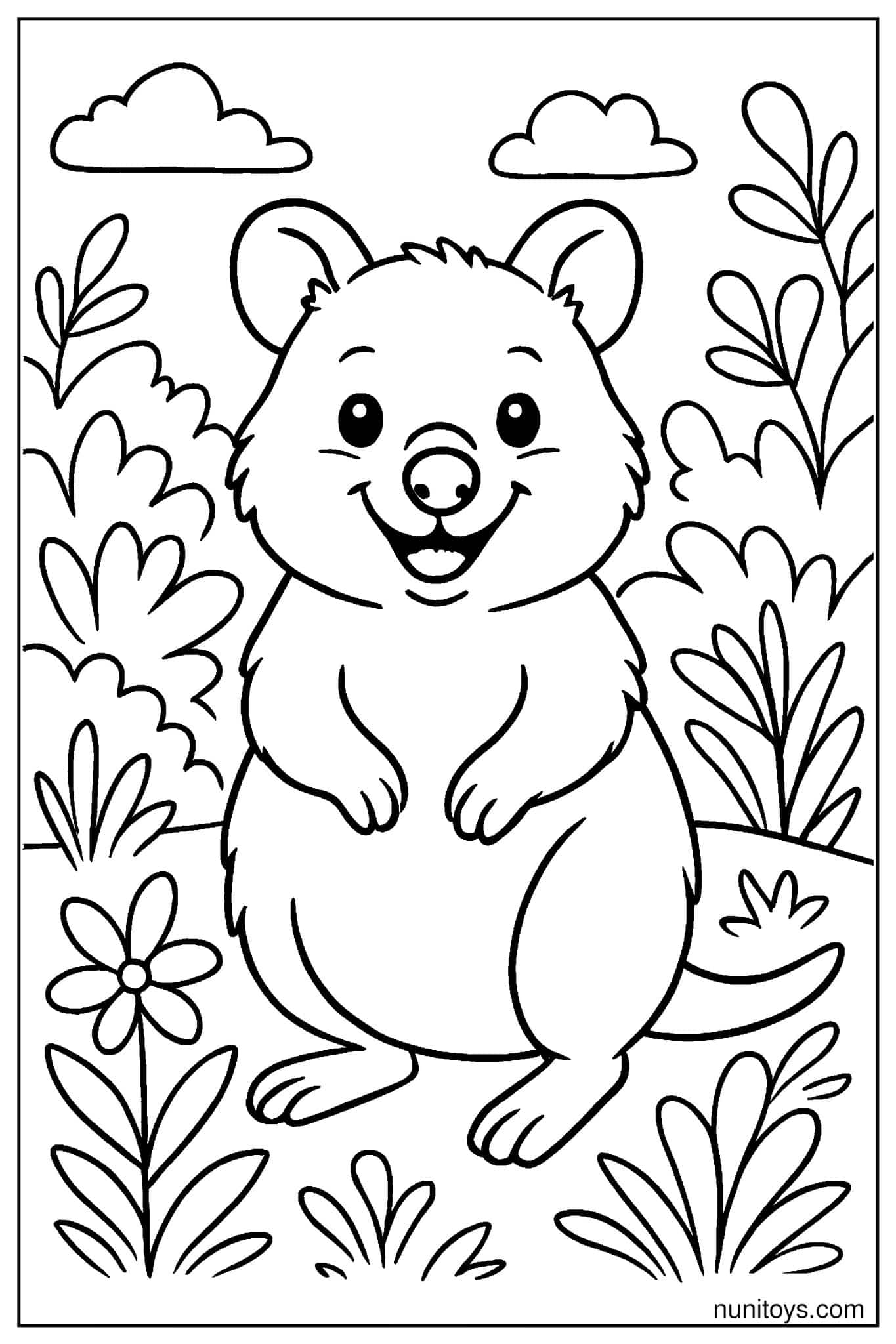 Quokka amid lush leaves coloring page - Free Download PDF