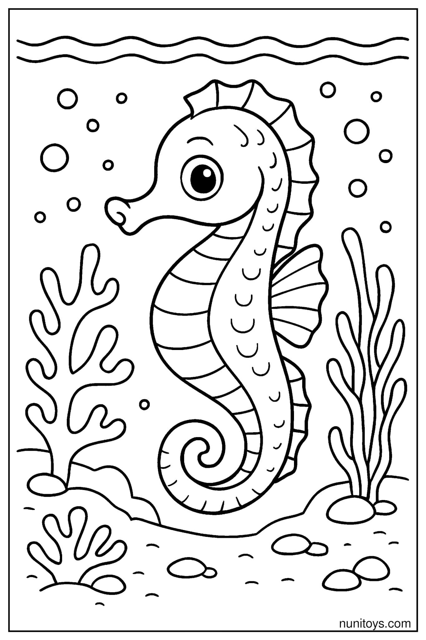 Seahorse Amid Bubble Garden Coloring Page - Free PDF
