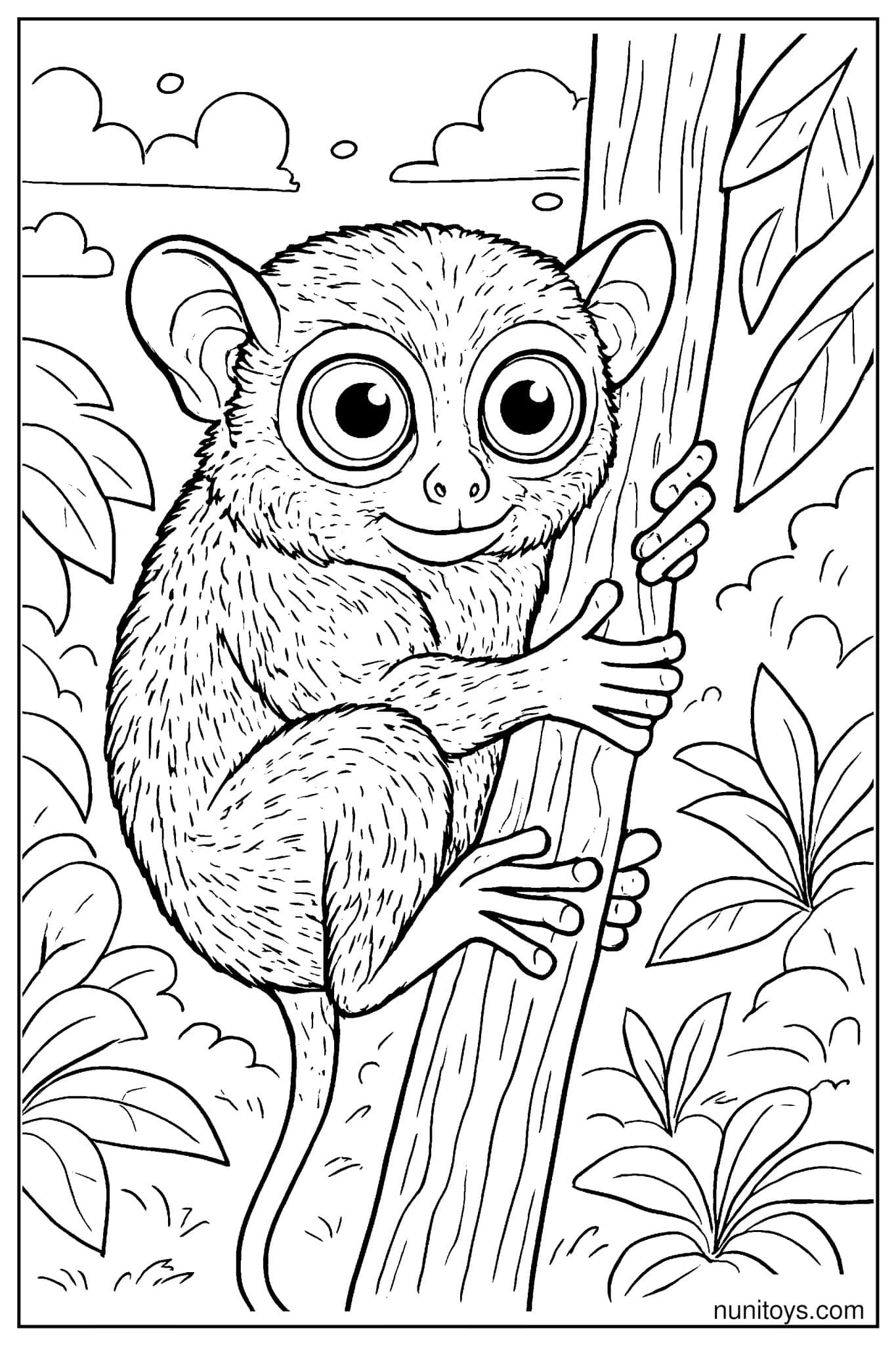 Tarsier Clinging to Trunk Coloring Page - Free PDF