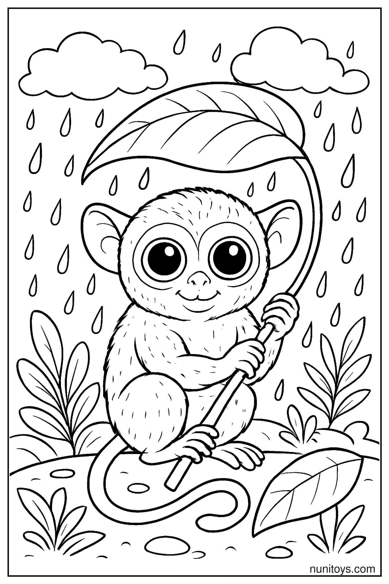 Tarsier Holding Leaf Coloring Page - Free PDF