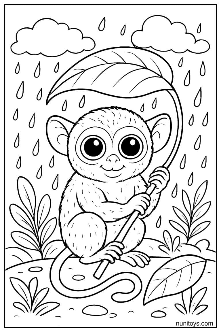 Tarsier Holding Leaf Coloring Page - Free PDF