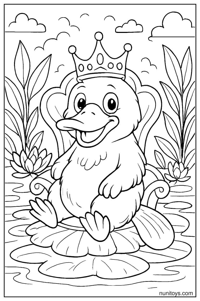 Regal Platypus on a Lily Pad Coloring Page - Free PDF