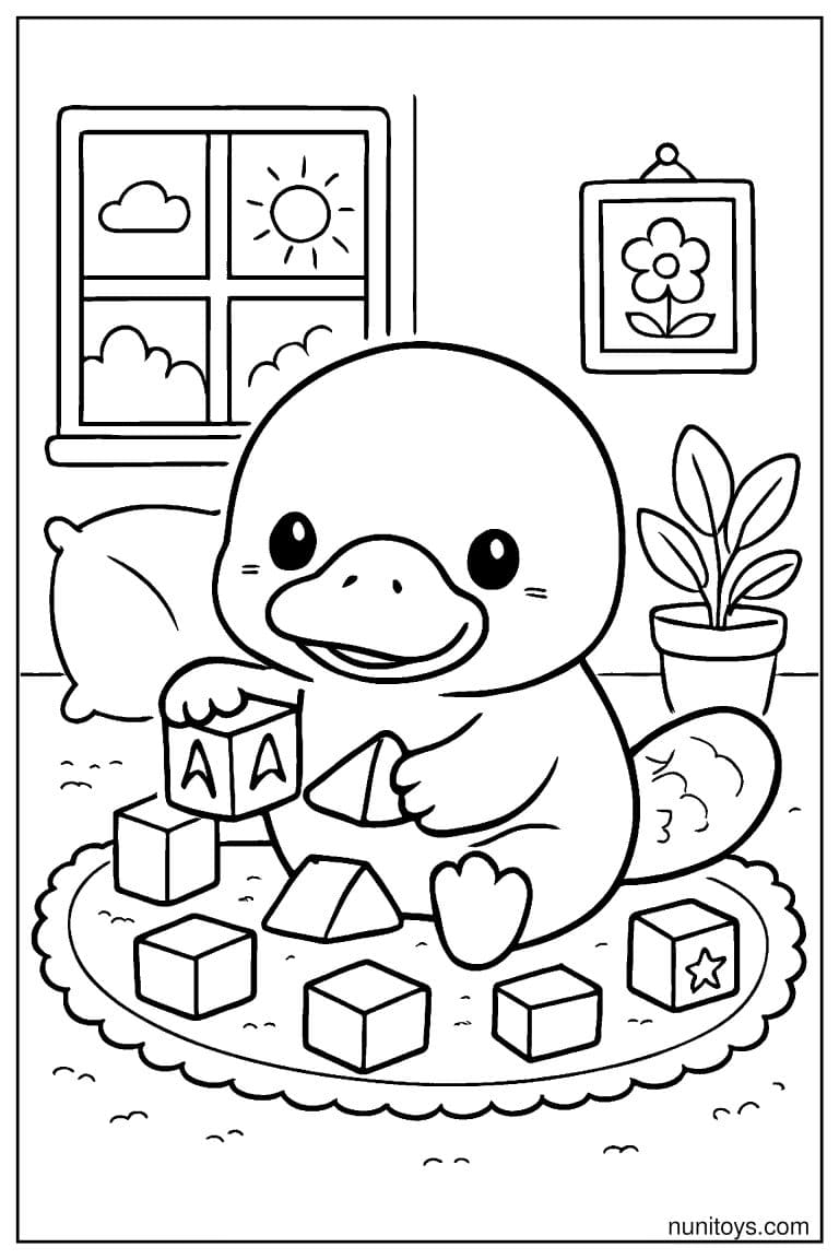 Kawaii Platypus Coloring Page Building Blocks - Free PDF