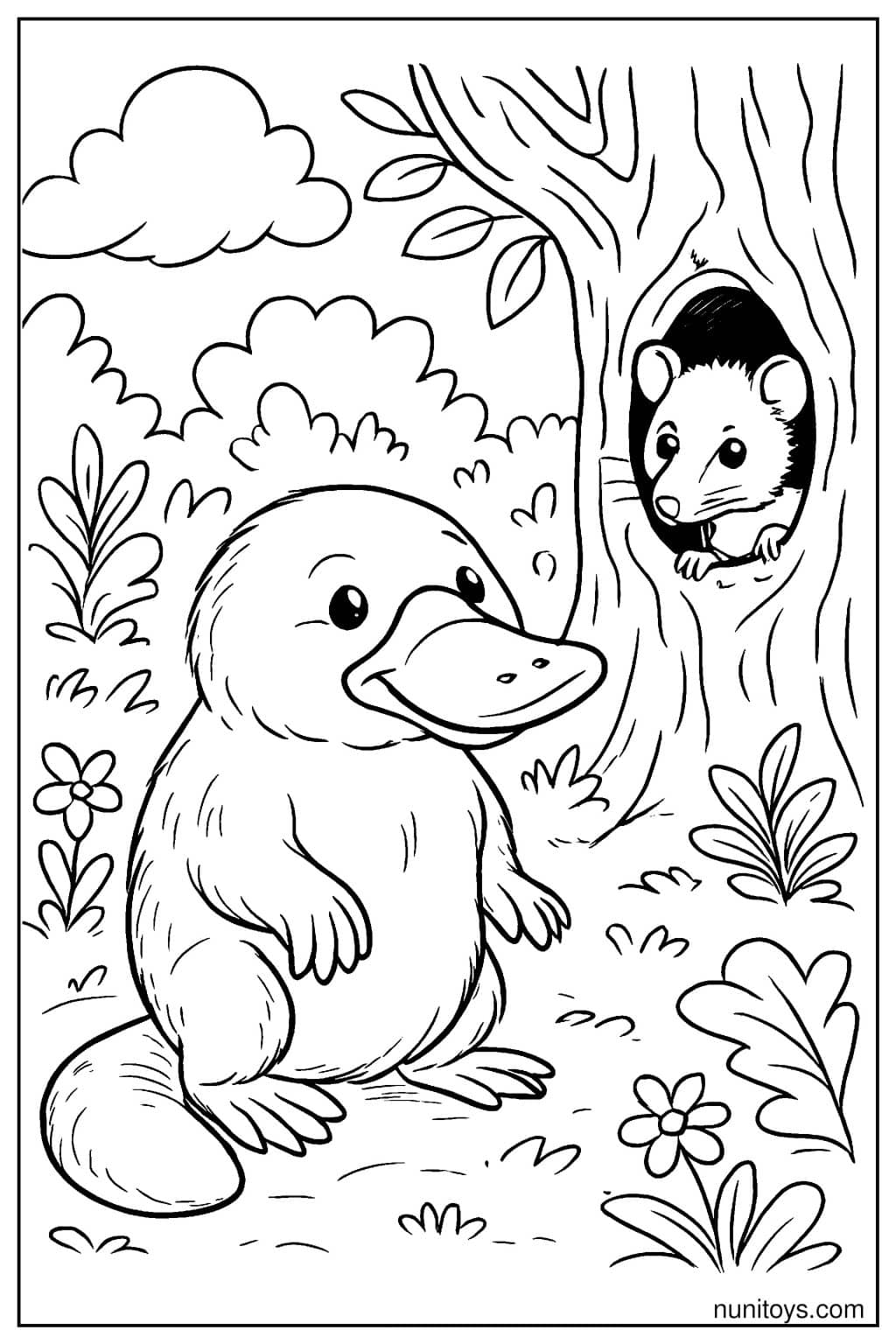 Platypus in Woodland Coloring Page - Free PDF